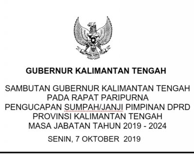 Setda Prov Kalteng - Sambutan Gubernur Kalimantan Tengah pada Acara Rapat Paripurna Pengucapan ...